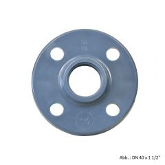PVC-U Flansch, DIN Flansch x IG, 10 bar, DN40 x 1 1/2", Flansch: PN10/16, Lochkreis 110 mm, 4 ...
